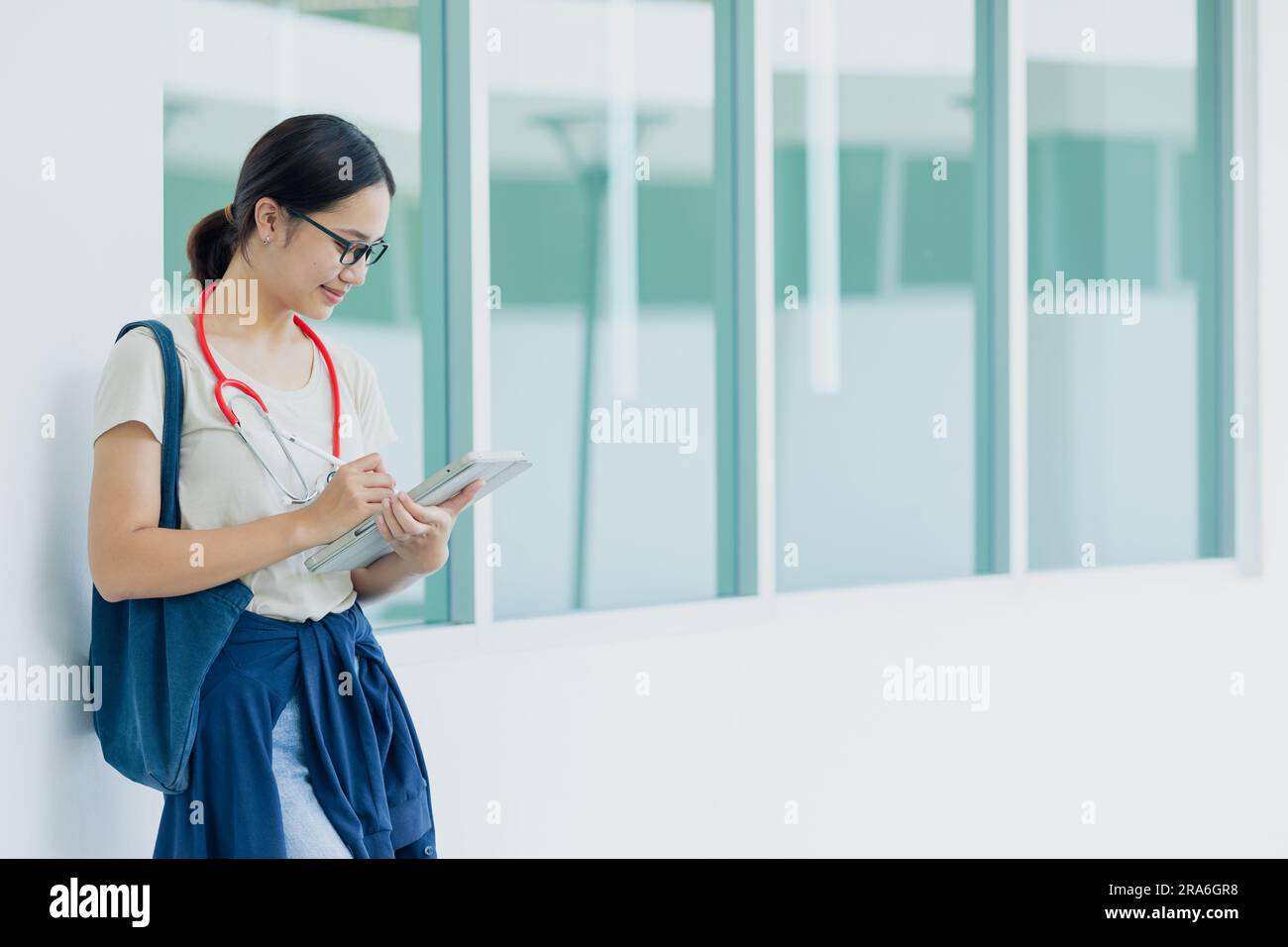 Happy doctor medical university teen girl student in school campus ...