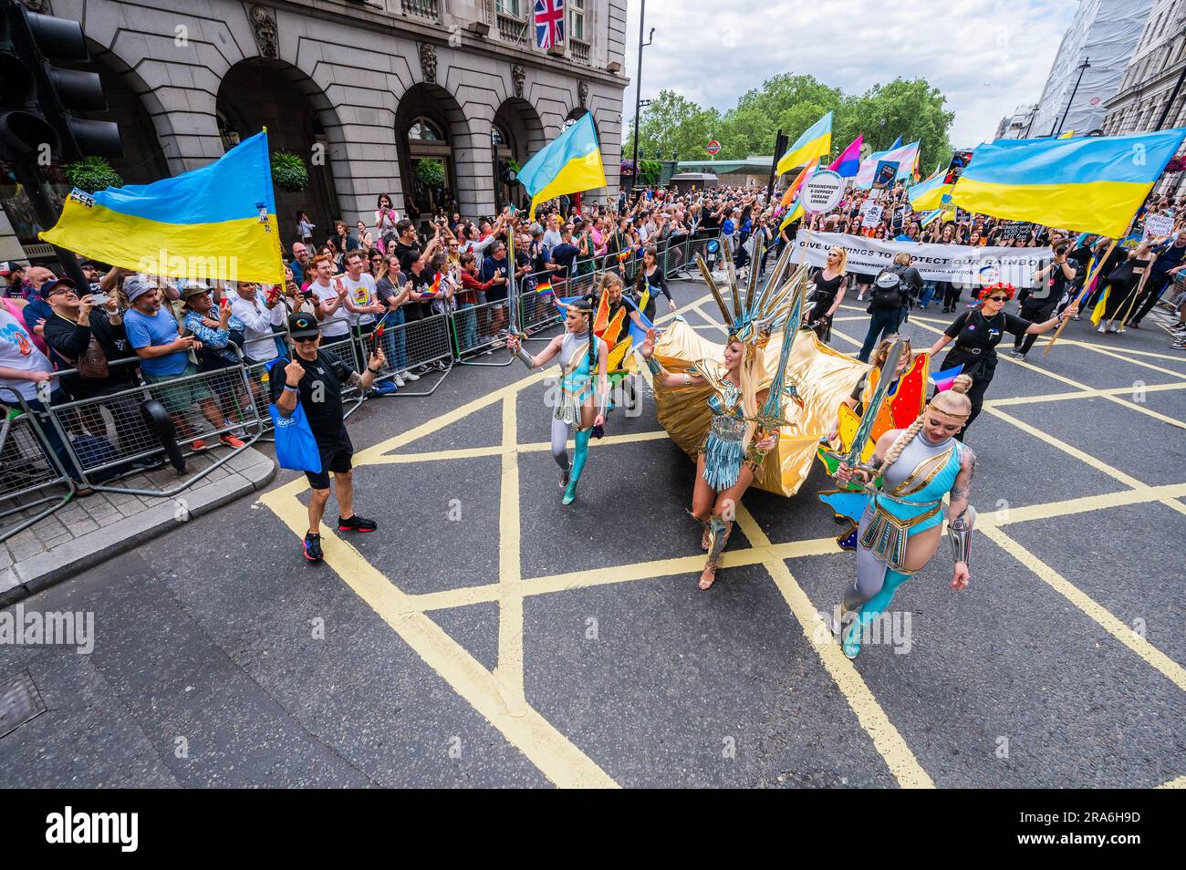 London, UK. 1st July, 2023. Ukrainian Pride marches led by a pop singer ...