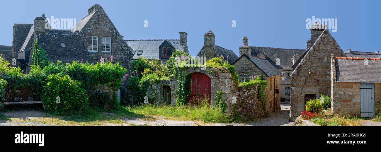 panoramic view of the center of the medieval village Locronan in ...