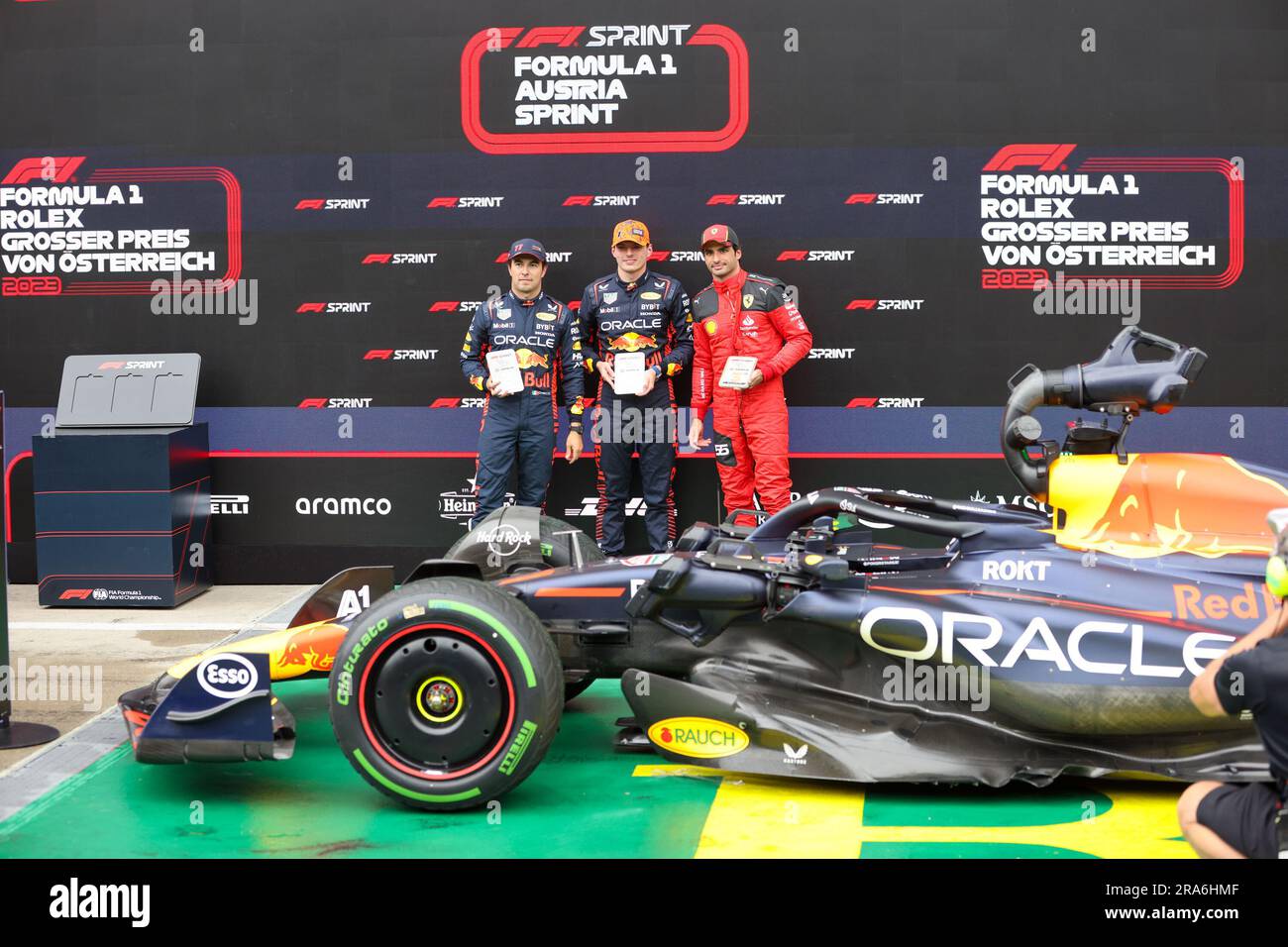 Sergio Perez (MEX) Redbull Racing RB19 Max Verstappen (NED) Redbull ...