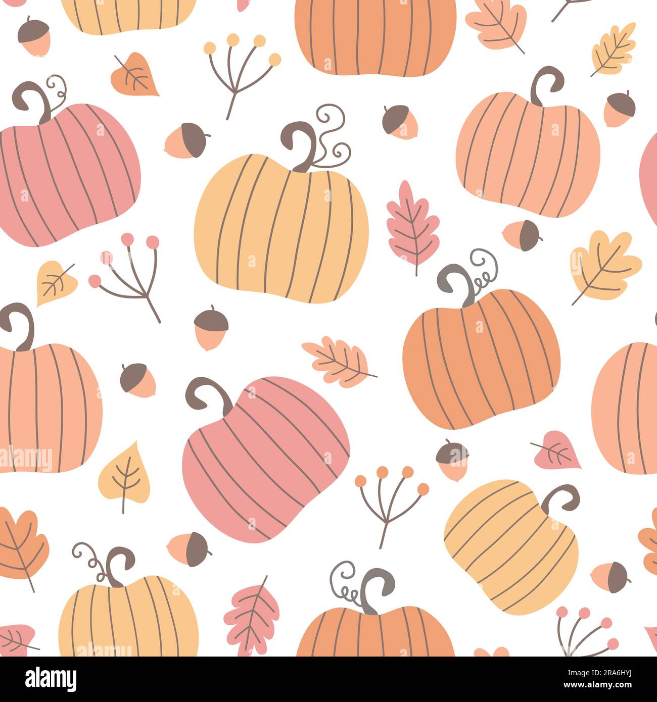 Seamless autumn pattern with pumpkins, fall leaves and acorns ...