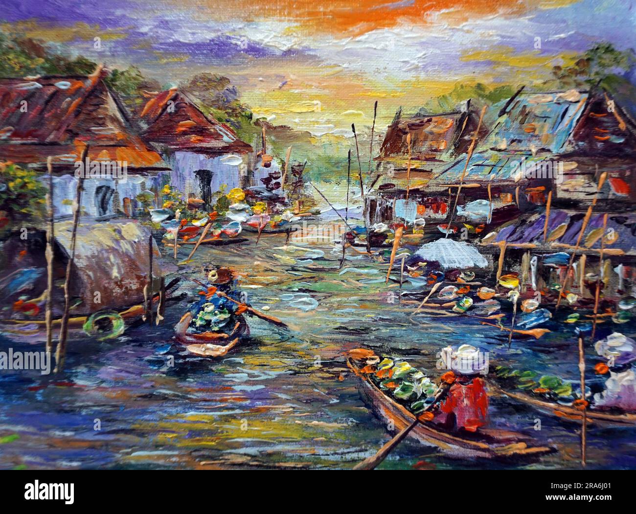 Art painting Oil color Floating market Thailand countryside Stock Photo ...