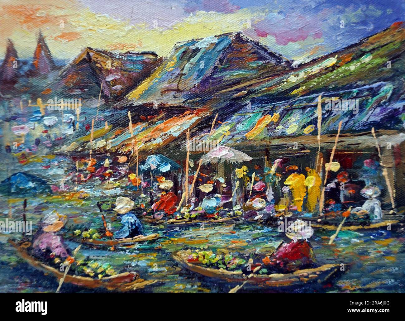 Art painting Oil color Floating market Thailand countryside Stock Photo ...