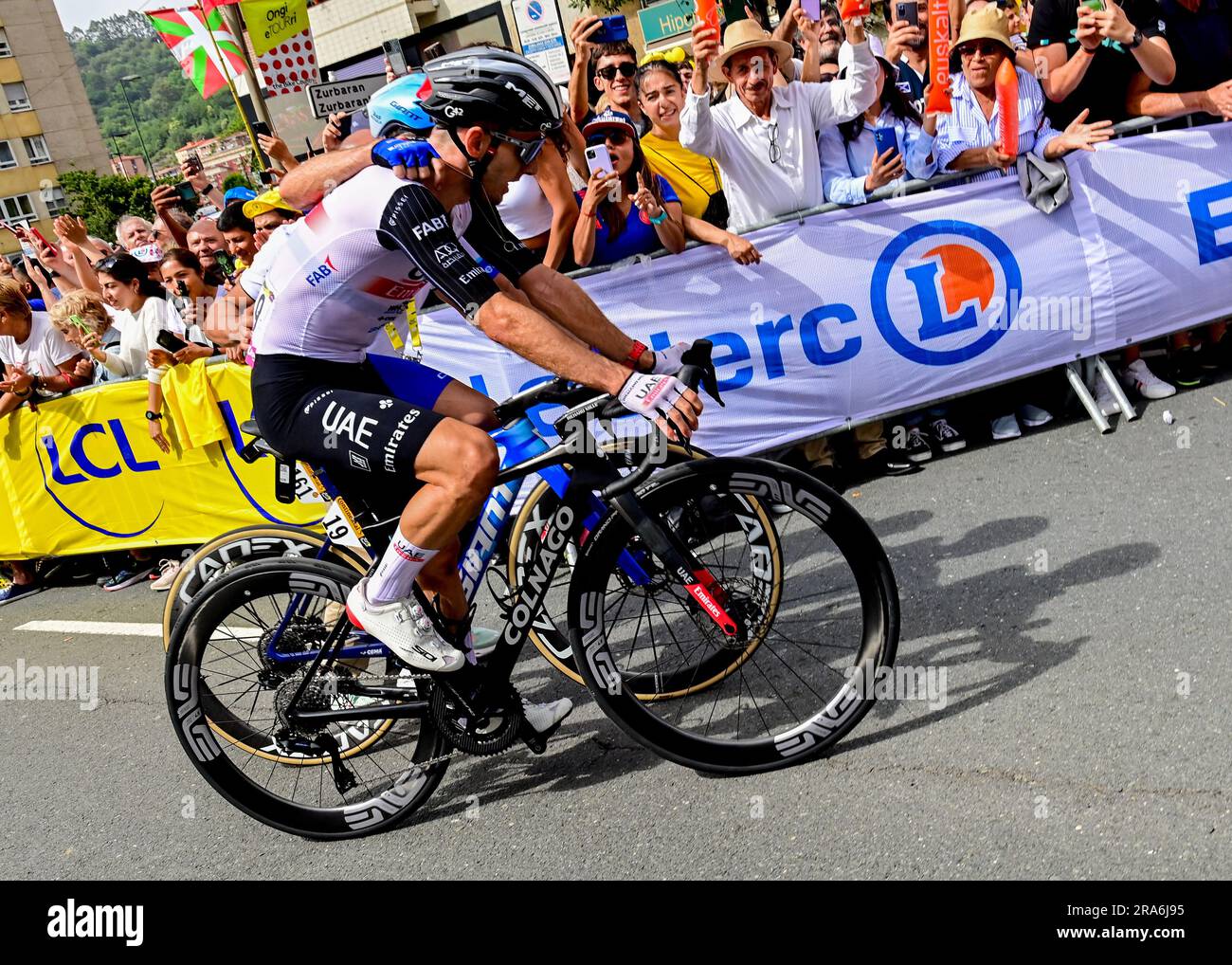 UAE Emirates rider Adam Yates celebrating the win and a One Two finish ...