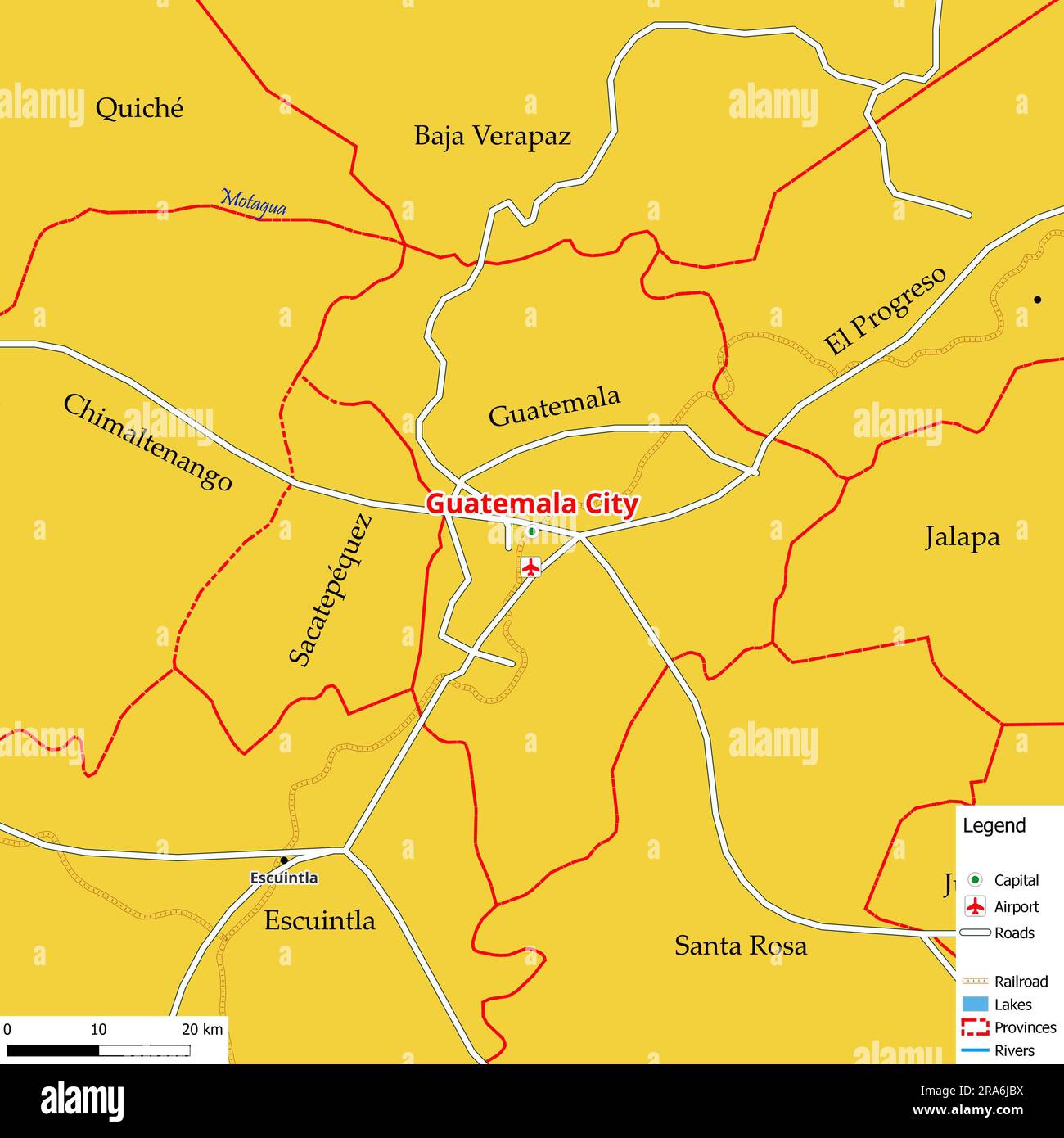 Map of the capital city Guatemala with main streets, rivers, lakes ...