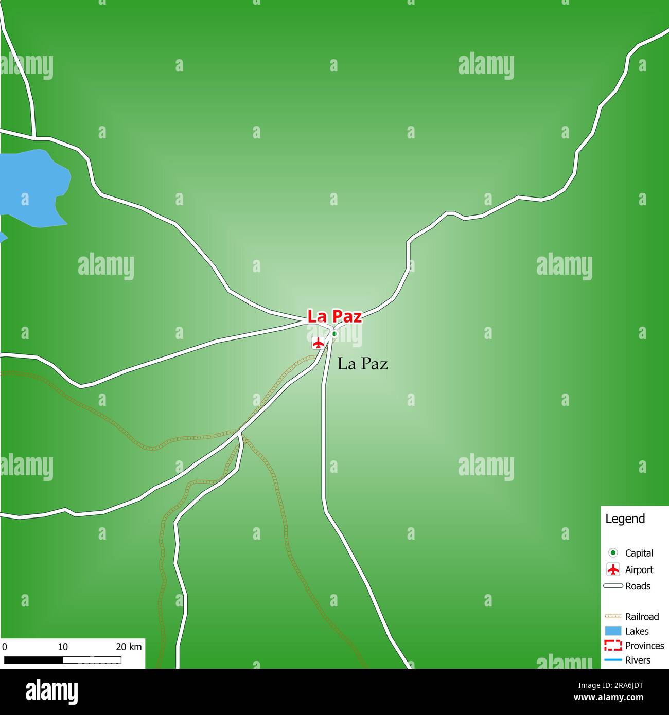 Map of the capital city La Paz with main streets, rivers, lakes, urban ...