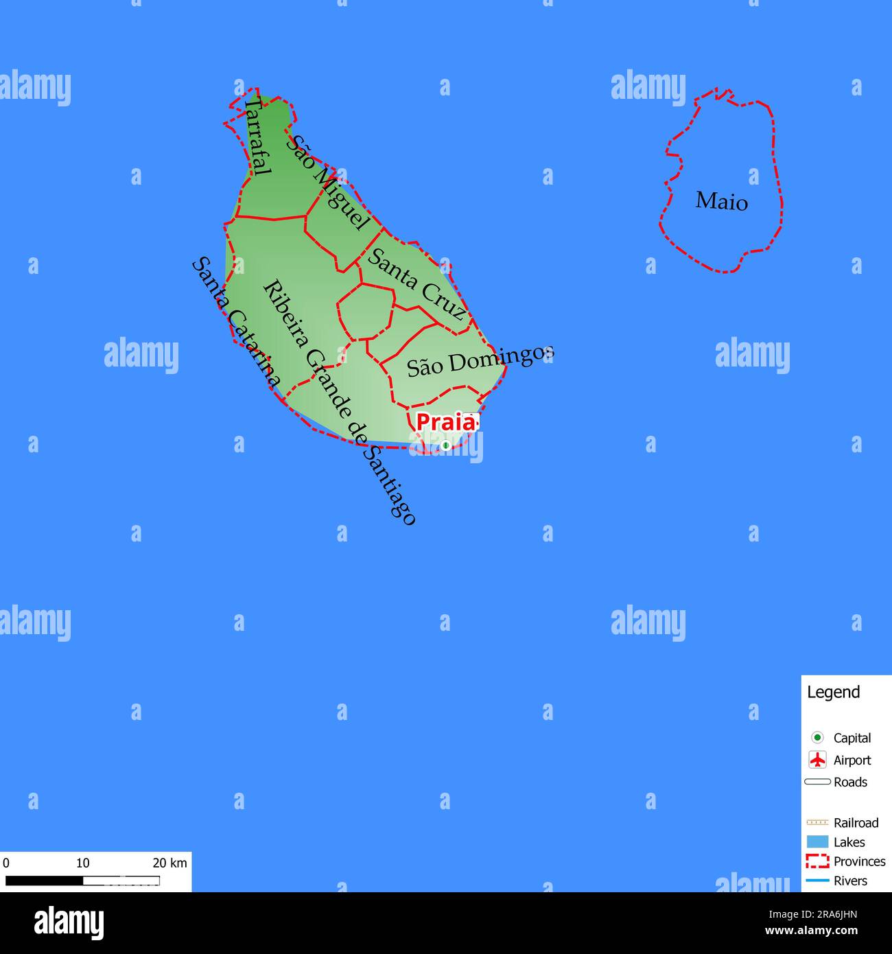 Map of the capital city Praia with main streets, rivers, lakes, urban ...