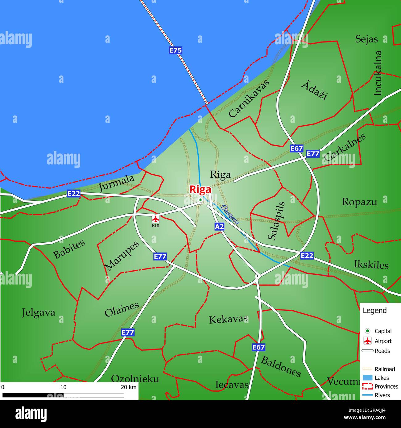 Map of the capital city Riga with main streets, rivers, lakes, urban ...