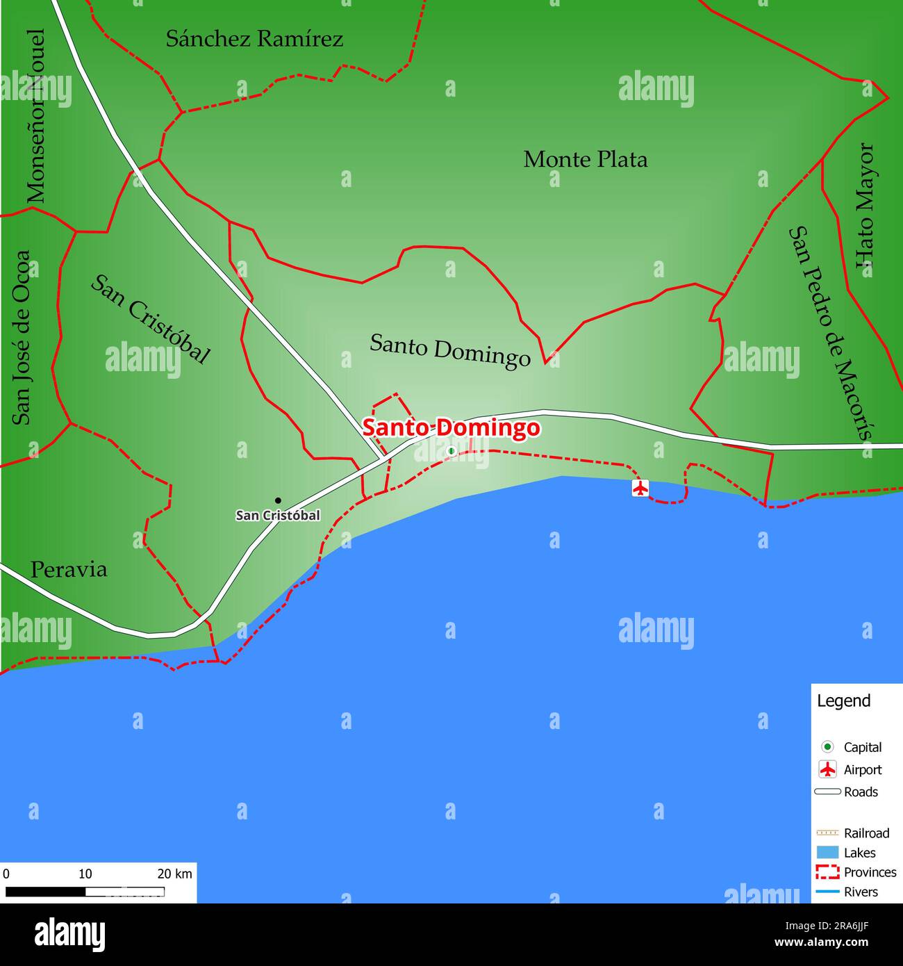 Map of the capital city Santo Domingo with main streets, rivers, lakes ...