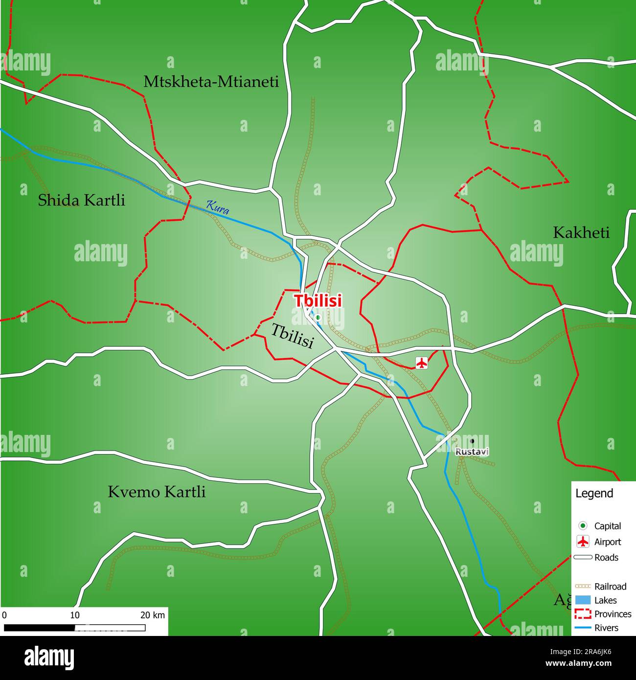Map of the capital city Tbilisi with main streets, rivers, lakes, urban ...