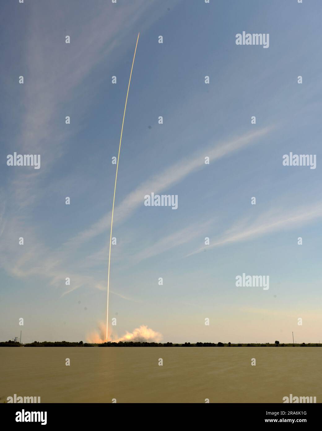 A time exposure of the SpaceX Falcon 9 rocket as it launches the Euclid ...