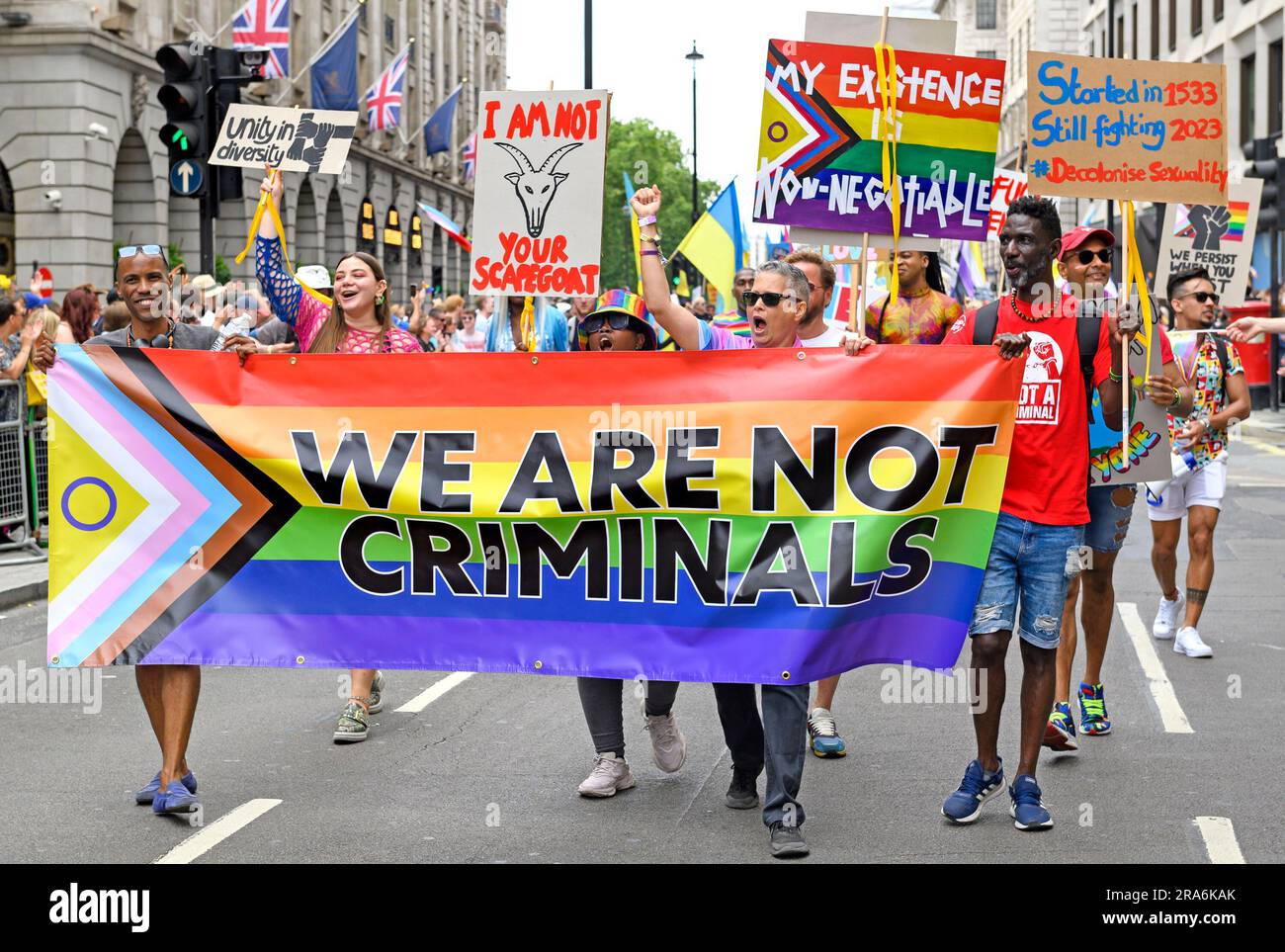 Pride In London parade from Hyde Park Corner to Westminster ...