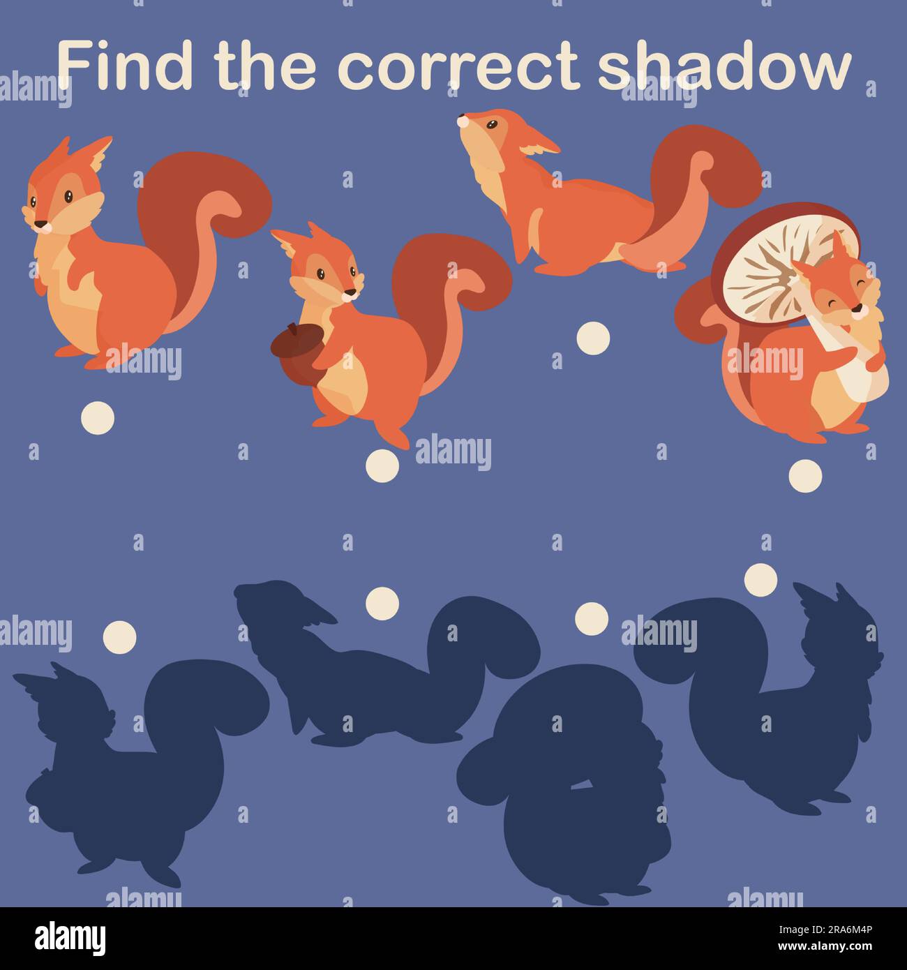 Find squirrels correct shadow. Preschool kids worksheet. Connect shade ...
