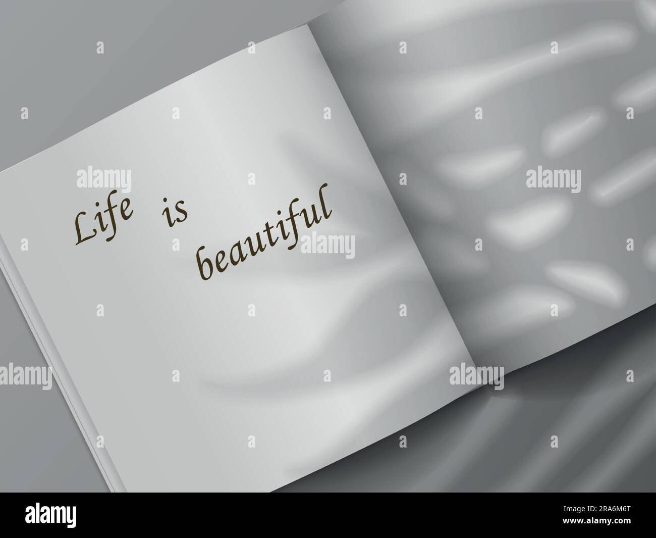 Open book. Realistic brochure mockup with plant shadow overlay effect ...