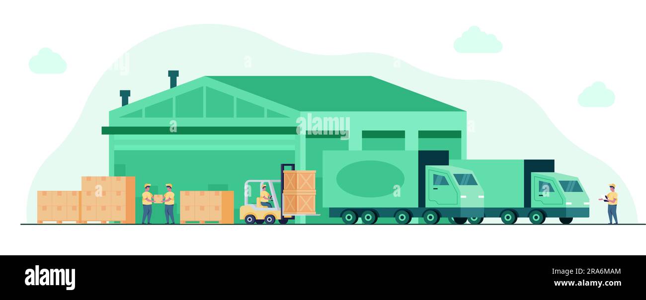 Warehouse factory. Truck logistic. Freight shipping. Containers ...