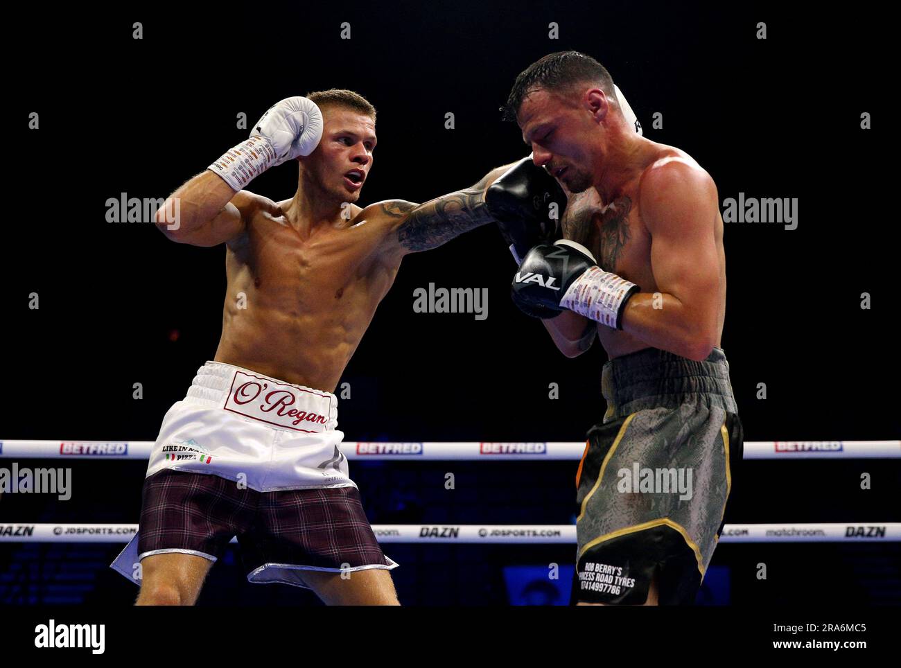 Cory O'Regan (left) and Jordan Ellison in action during their ...