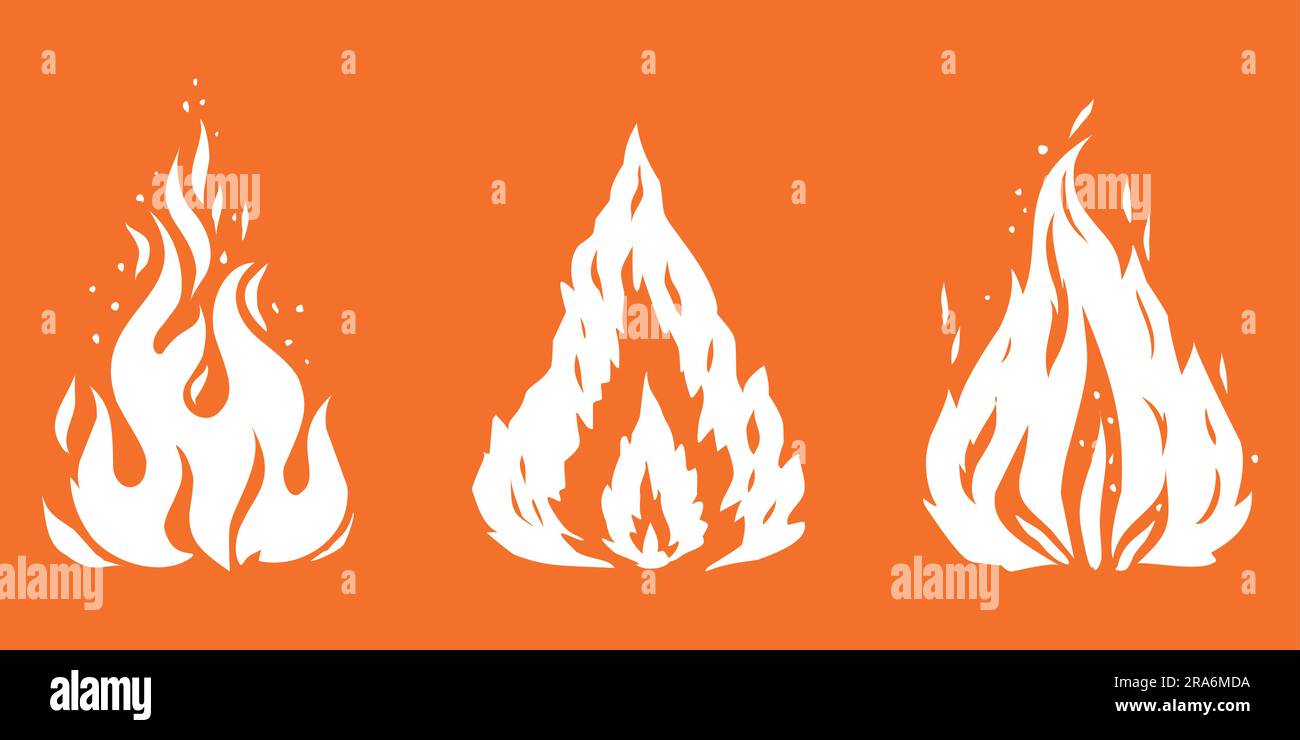 Fire. Hand drawn white silhouette. Flame, torch or campfire. Doodle ...