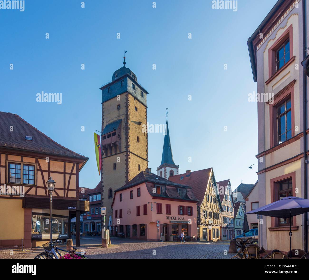 Lohr am Main: city tower Bayersturm, Old Town in Unterfranken, Lower ...