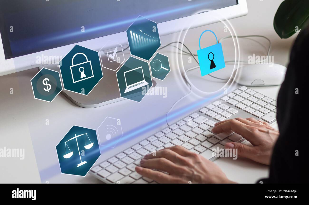 Cybersecurity and privacy concepts to protect data. Lock icon and ...