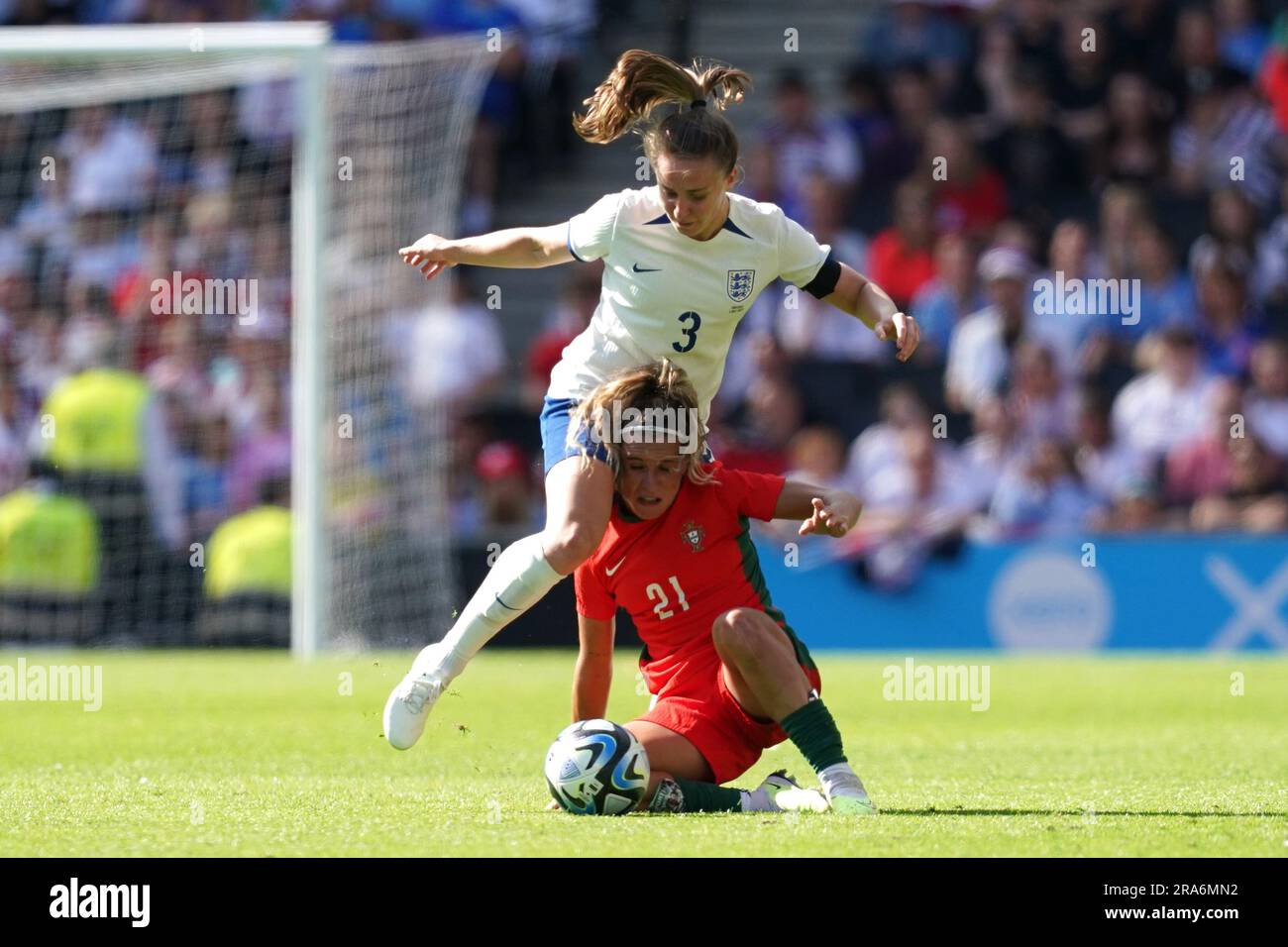 England's Niamh Charles (left) and Portugal's Ana Capeta battle for the ...