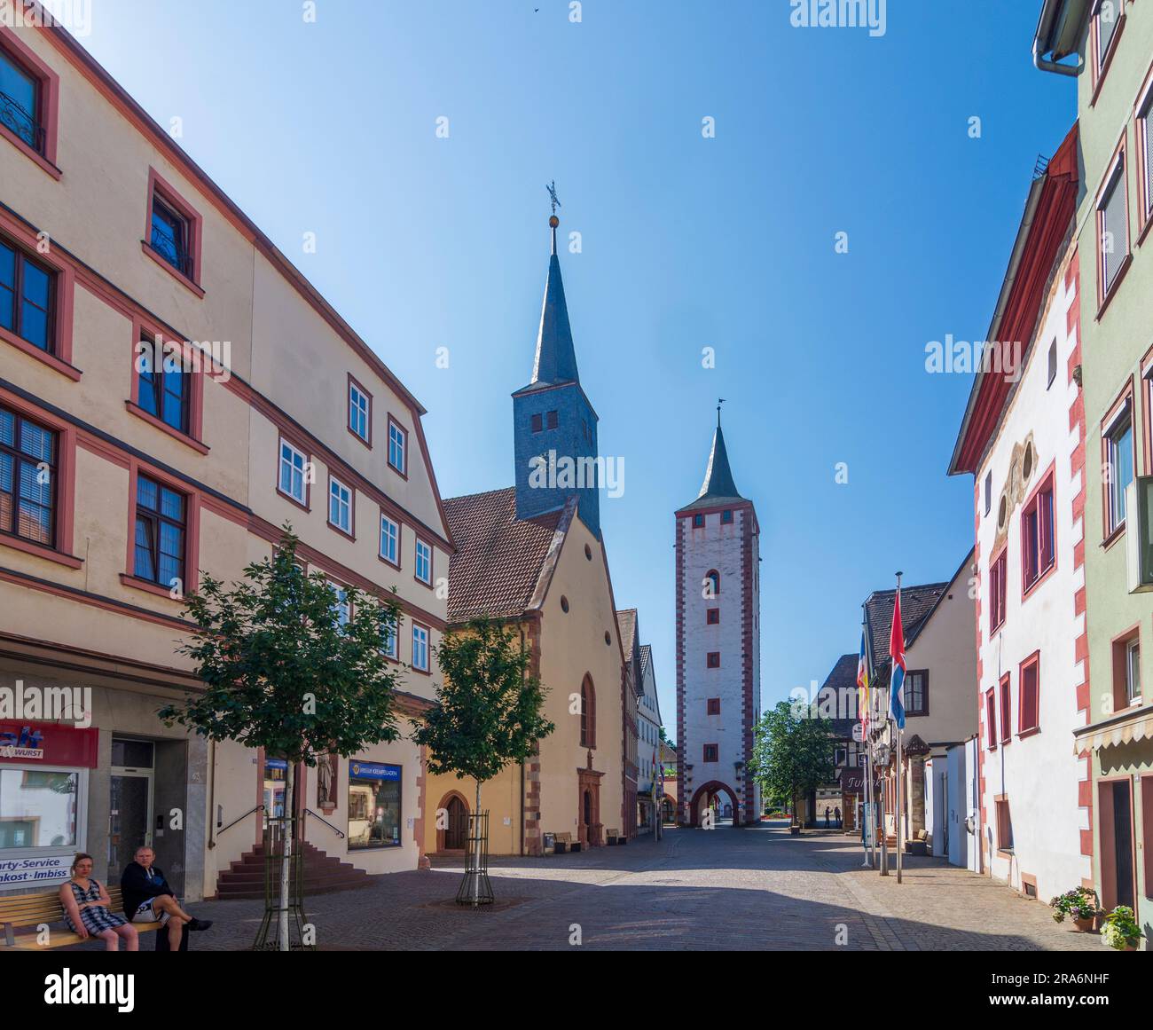 Karlstadt: street Hauptstraße, church Spitalkirche, tower Oberer ...