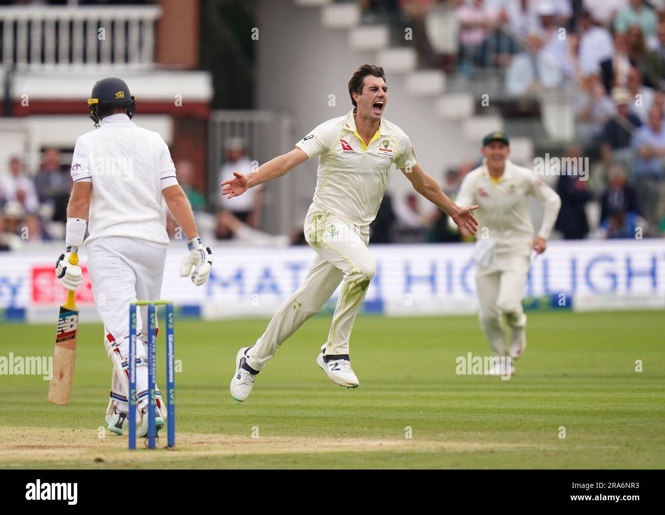 Australia's Pat Cummins celebrates taking the wicket of England's Joe ...