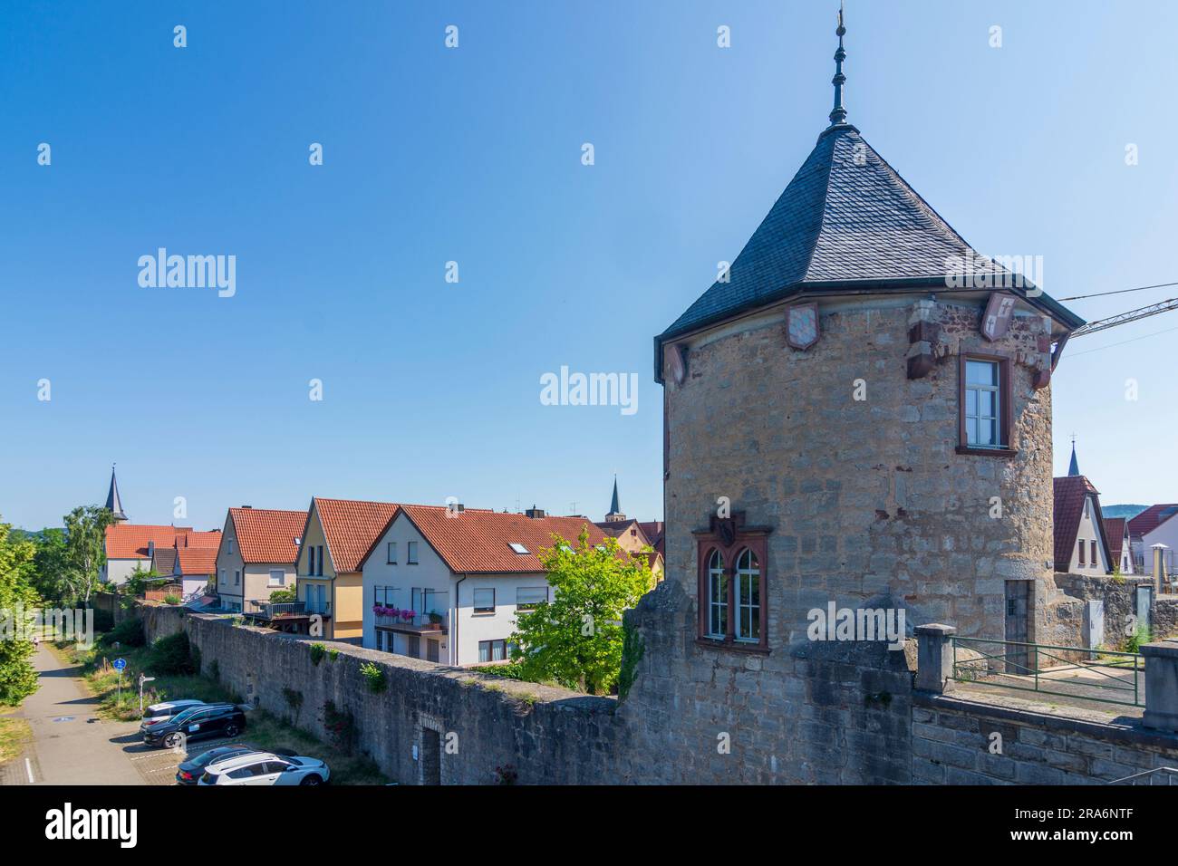 Karlstadt: tower of city wall Mühlturm in Unterfranken, Lower Franconia ...