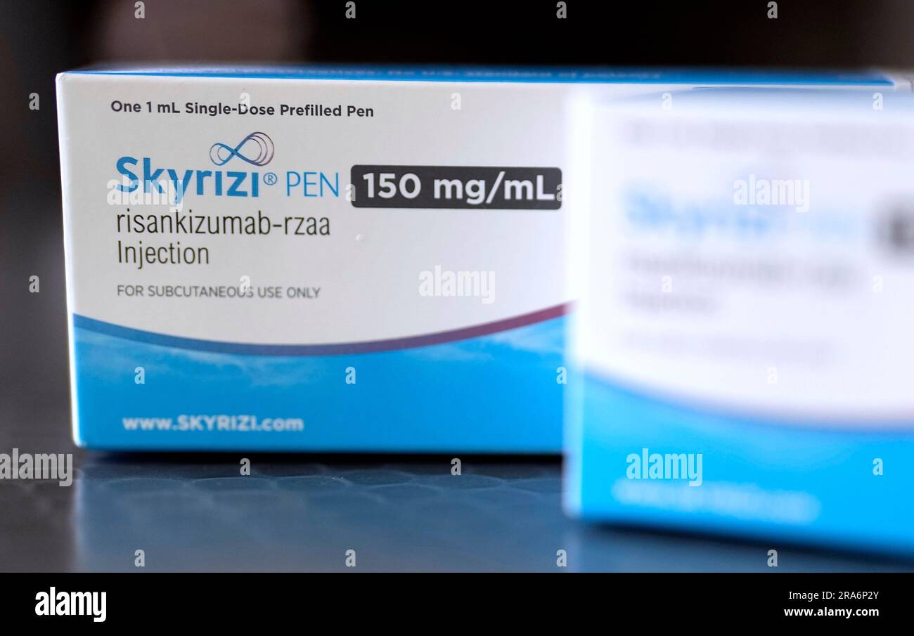 Skyrizi pen boxes are shown Saturday, July 1, 2023, in Houston. (AP ...