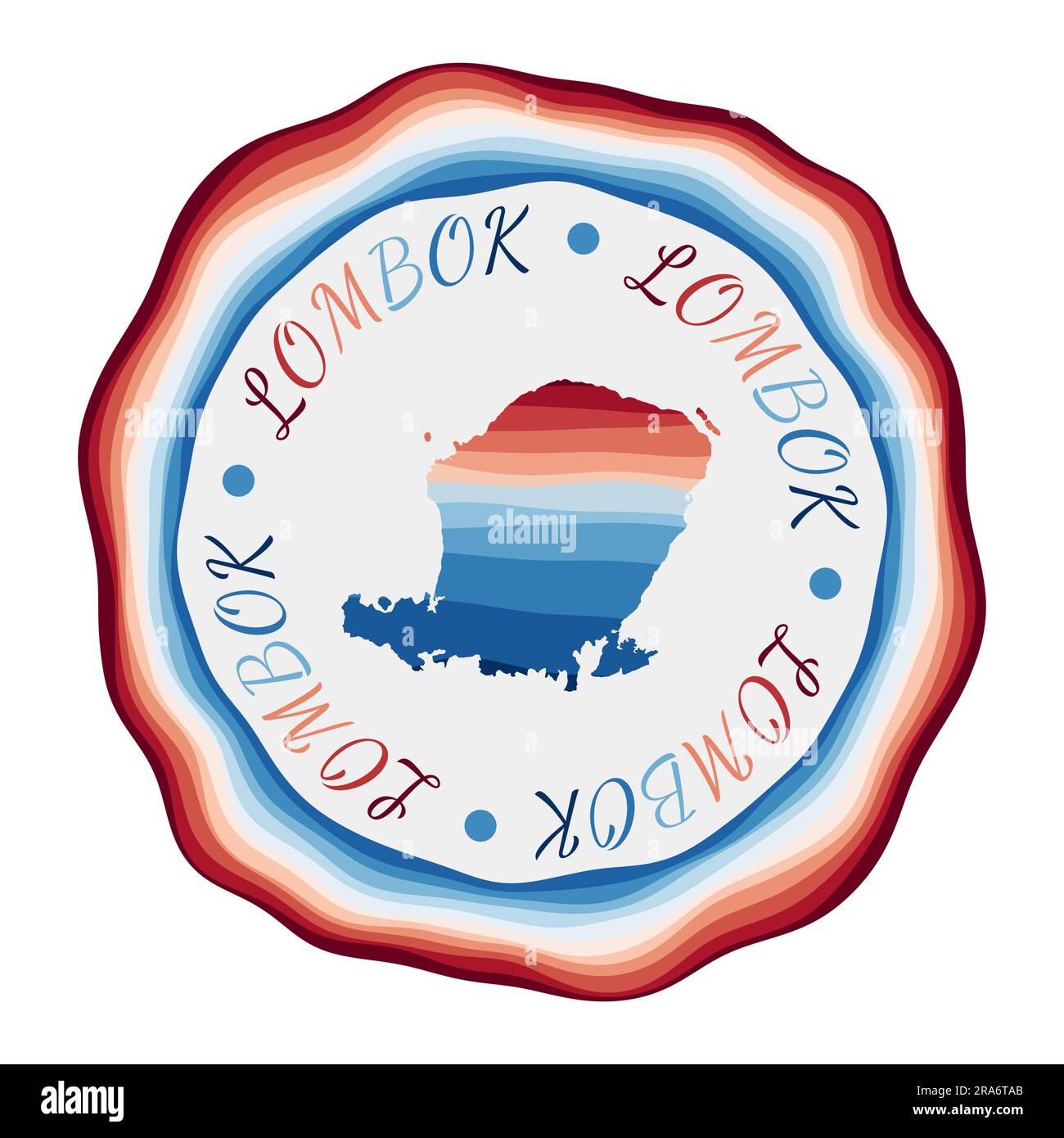 Lombok badge. Map of the island with beautiful geometric waves and ...