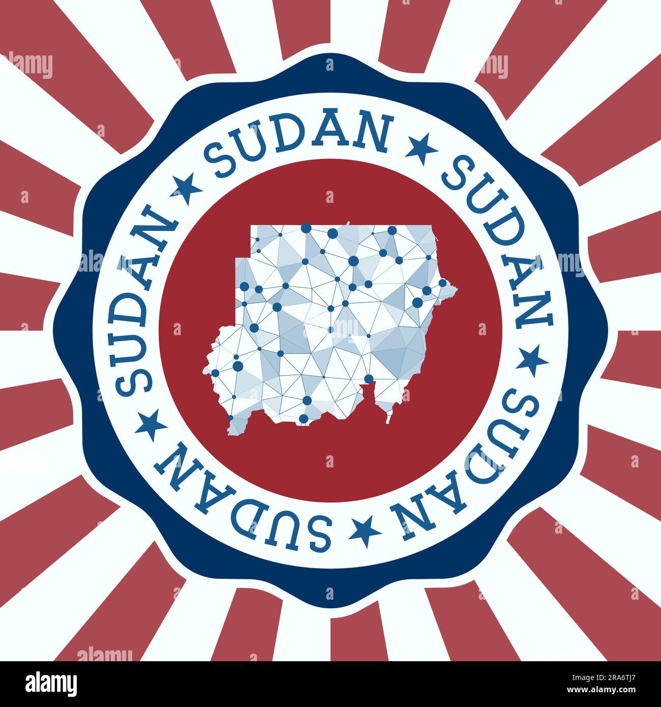 Sudan Badge. Round logo of country with triangular mesh map and radial ...