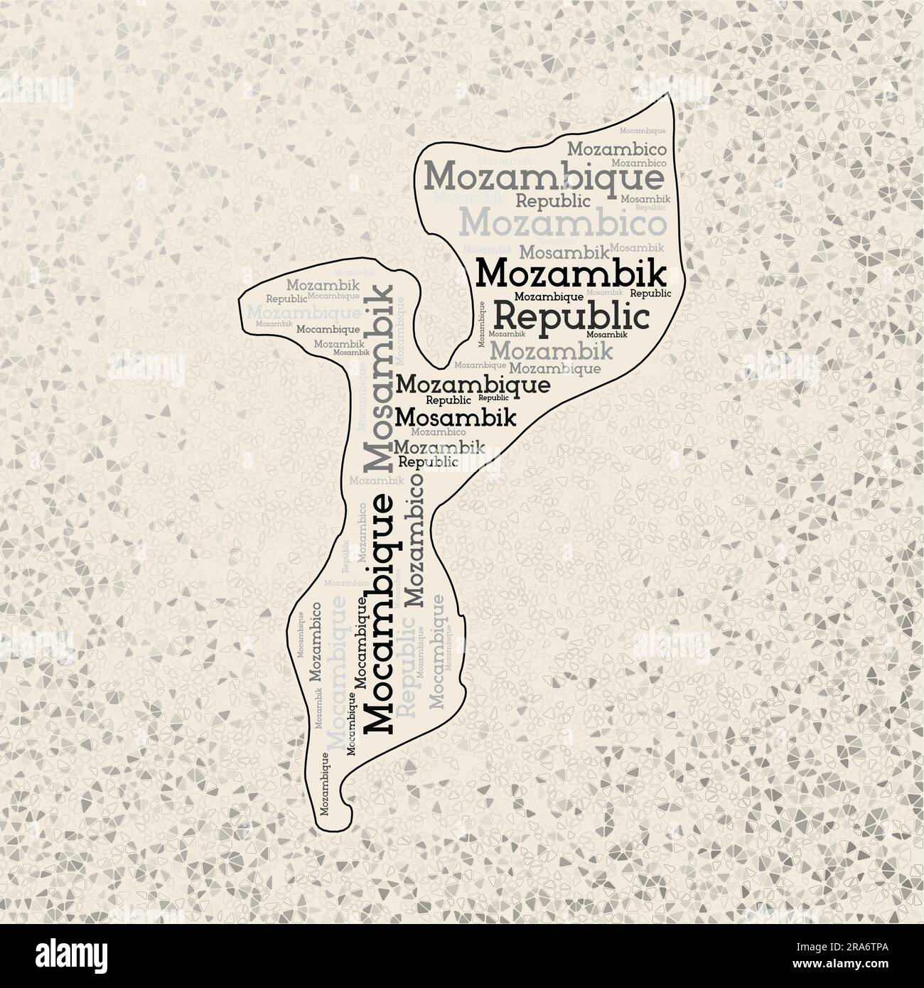 Mozambique shape with country names word cloud in multiple languages ...