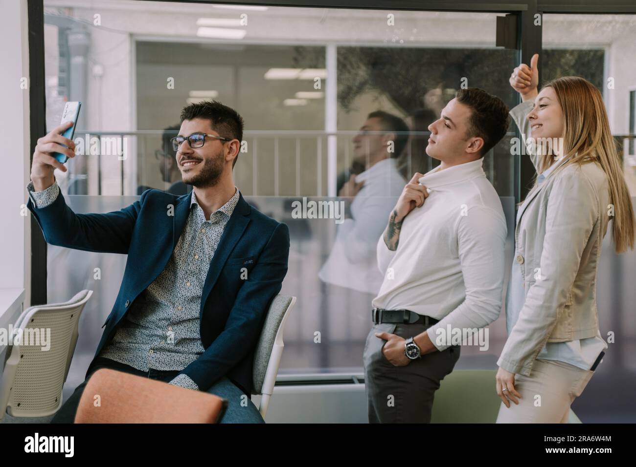 Beautiful smiling three friends photographing hi-res stock photography ...