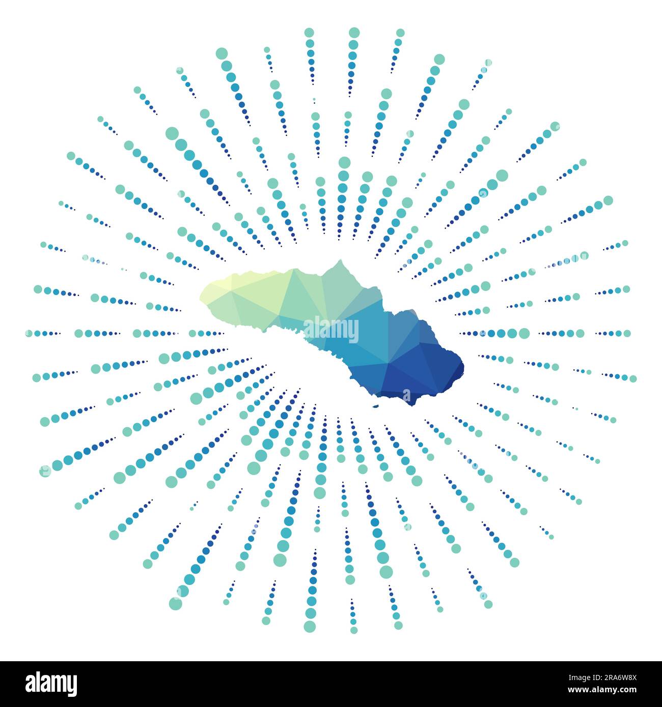 Shape of Sumba, polygonal sunburst. Map of the island with colorful ...
