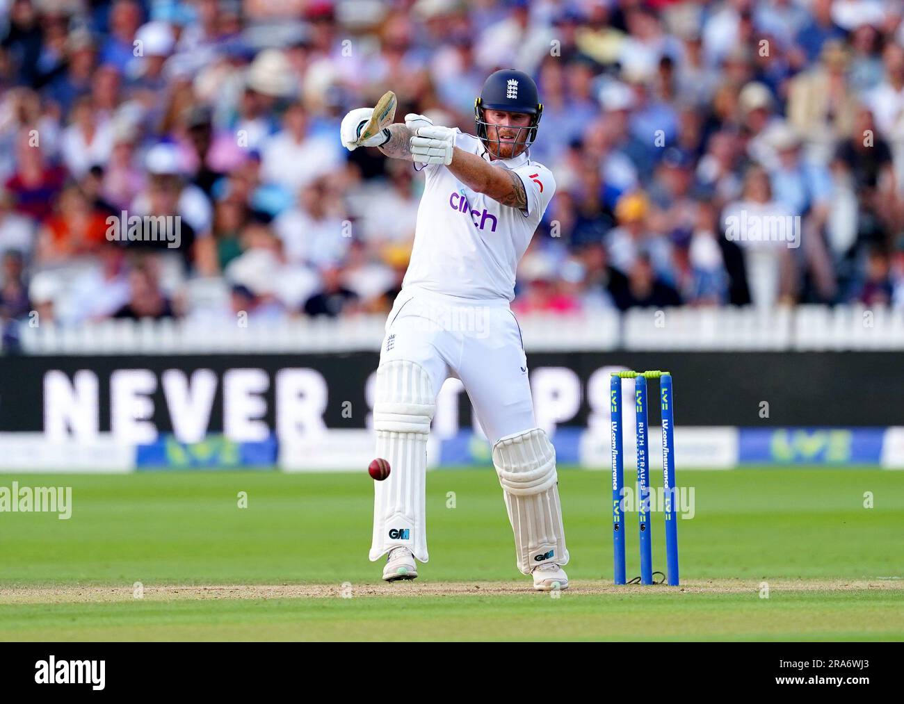 England's Ben Stokes bats during day four of the second Ashes test ...
