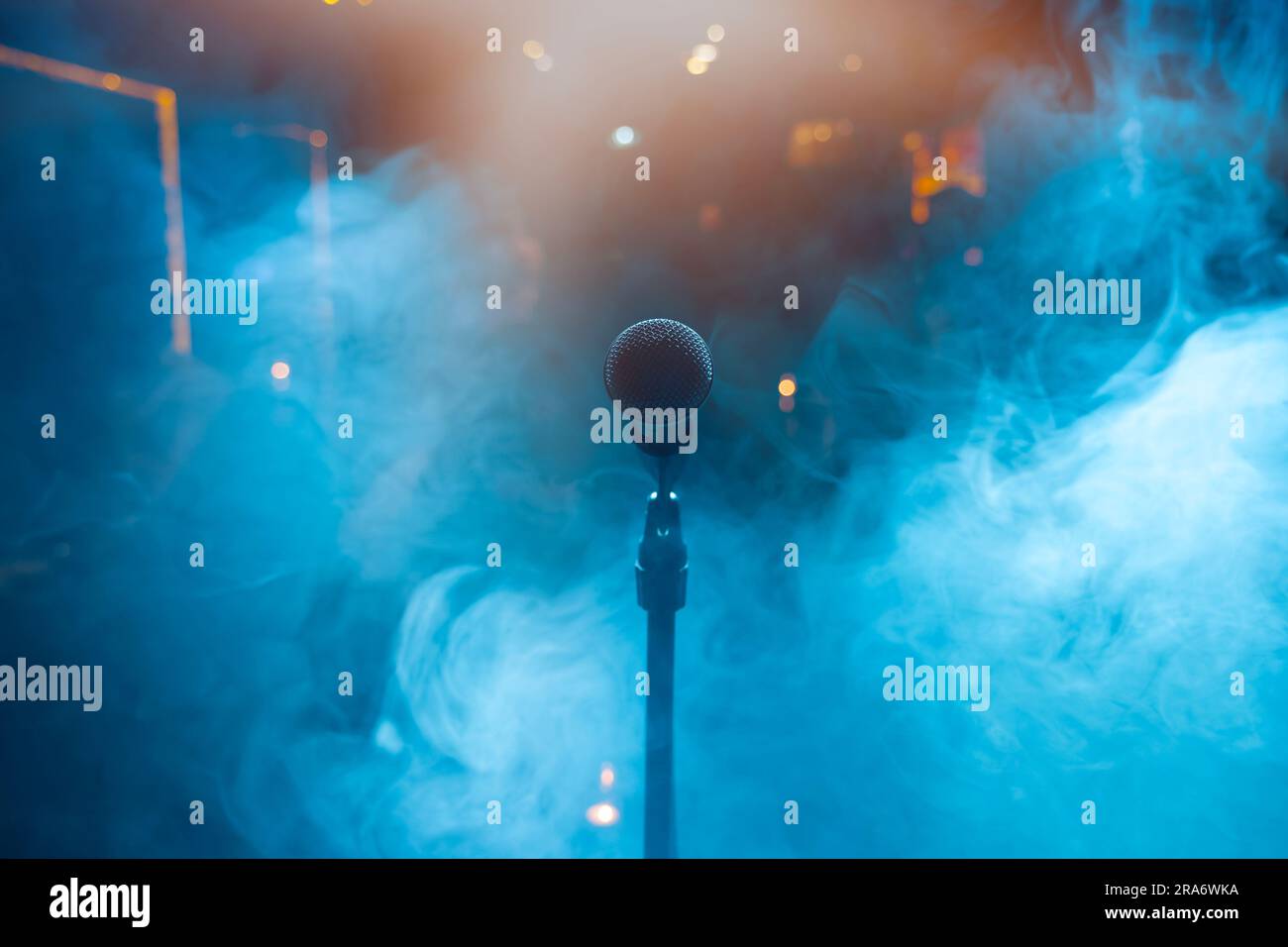 Studio microphone in neon lights. sound recording equipment. Microphone ...