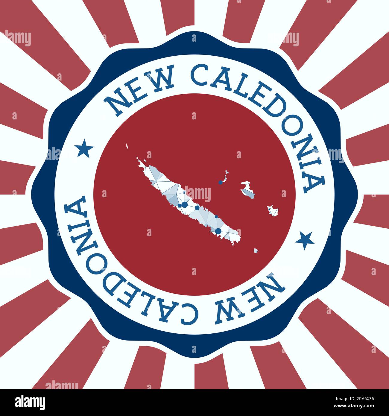 New Caledonia Badge. Round logo of country with triangular mesh map and ...