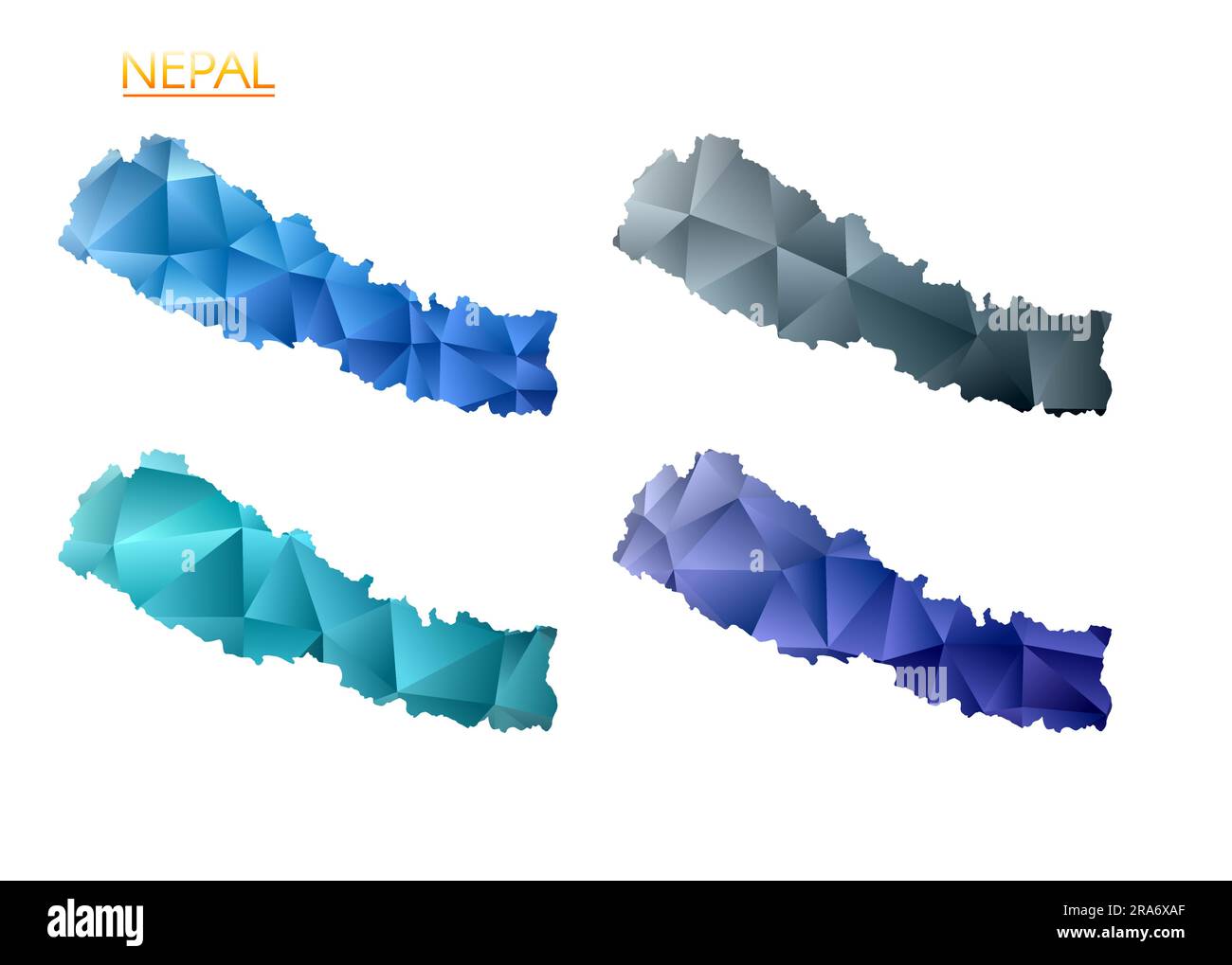 Set of vector polygonal maps of Nepal. Bright gradient map of country ...