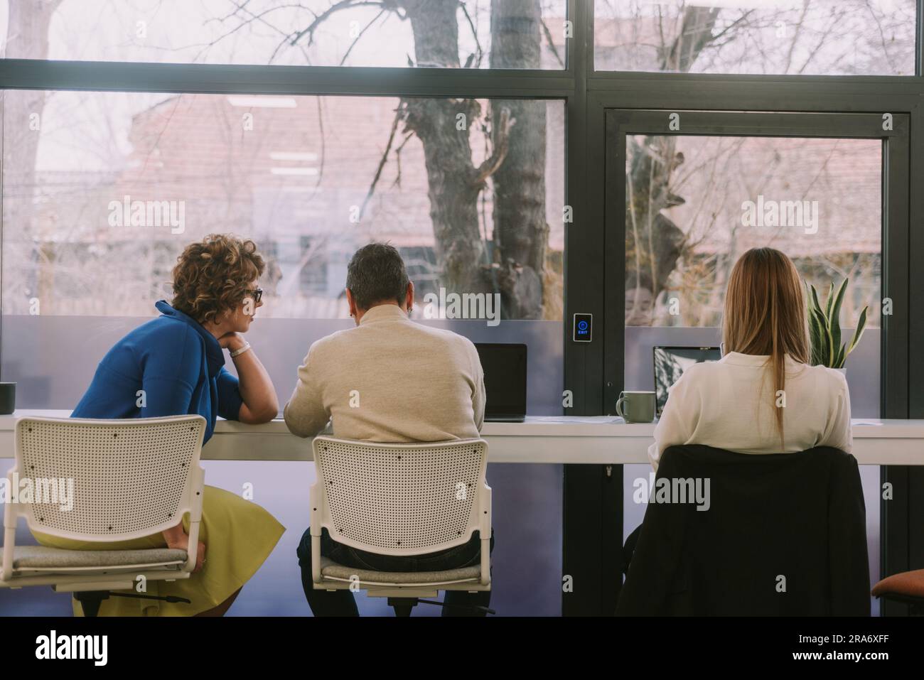 Inter-generational group of business people working on new marketing ...