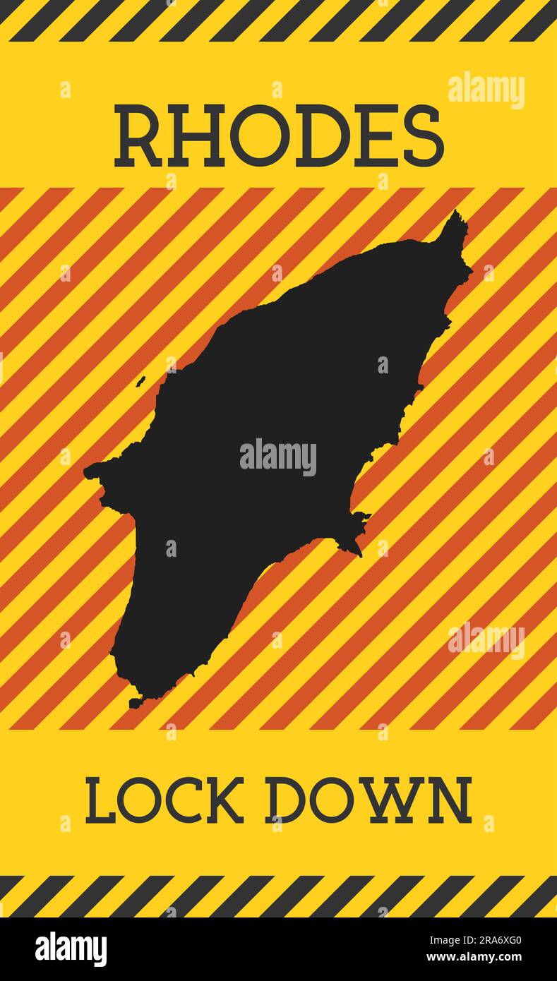 Rhodes Lockdown Sign. Yellow island pandemic danger icon. Vector ...
