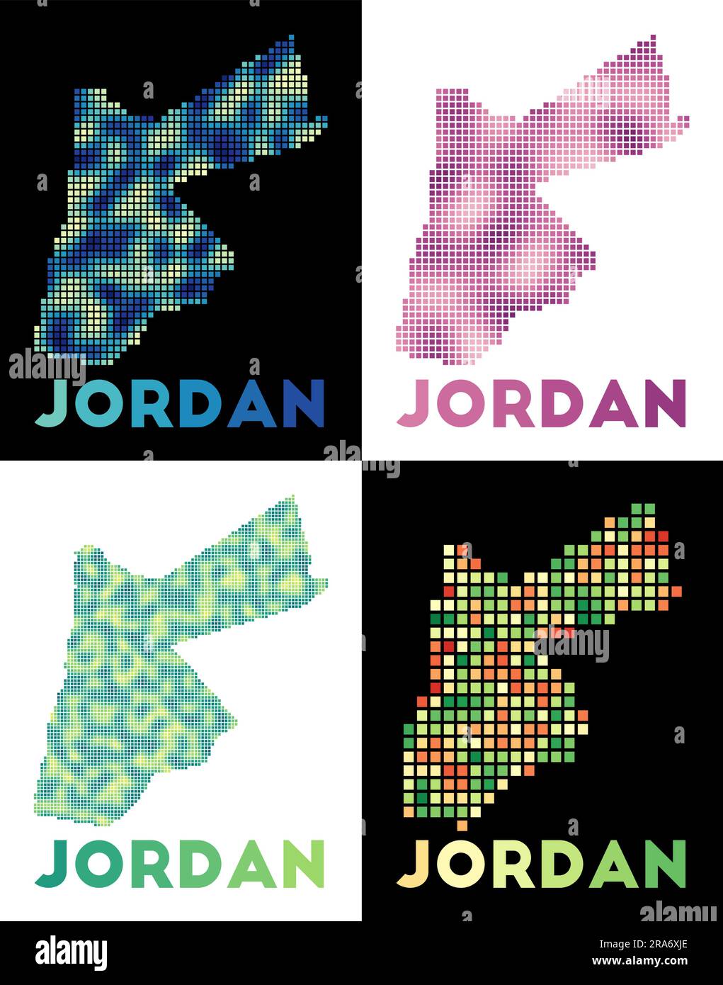 Jordan map. Collection of maps of Jordan in dotted style. Borders of ...