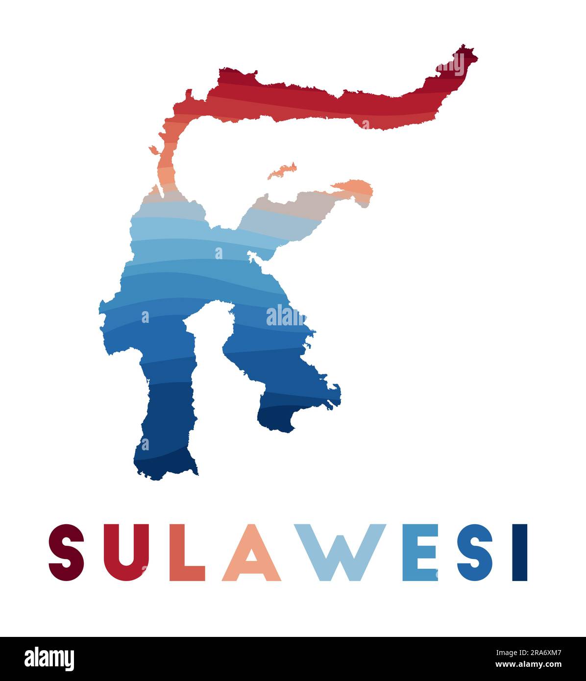 Sulawesi map. Map of the island with beautiful geometric waves in red ...