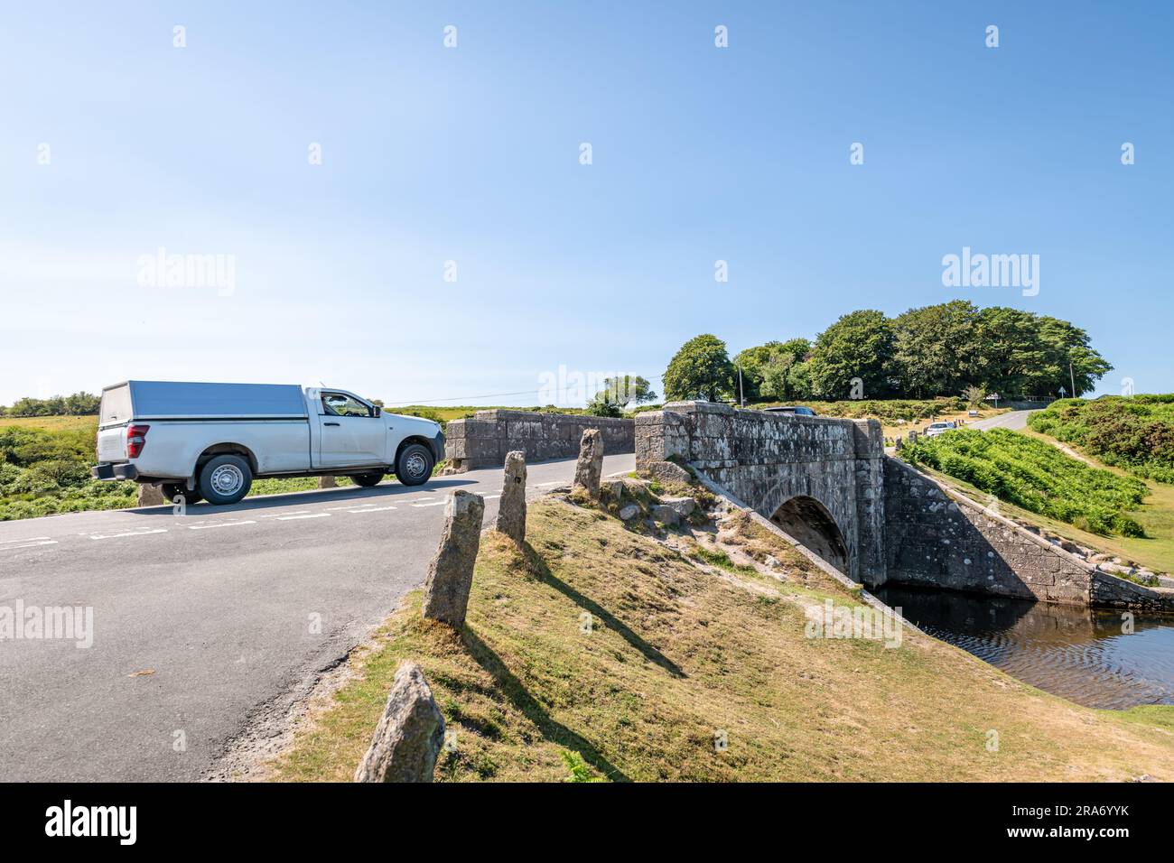 Truck goes over Cadover Bridge on Dartmoor, over the River Plym Stock ...