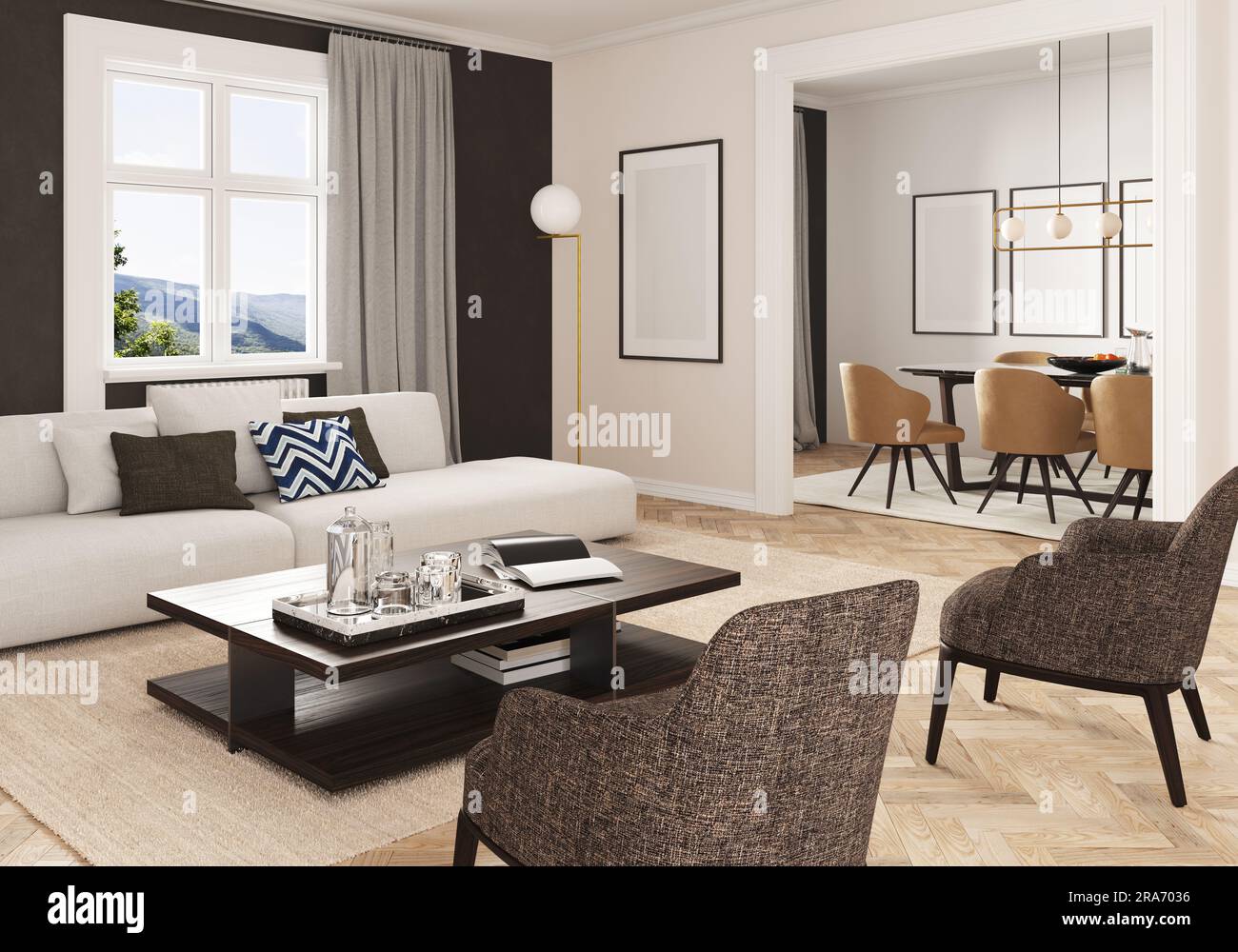 3d Render of modern livingroom with classical white walls Stock Photo ...