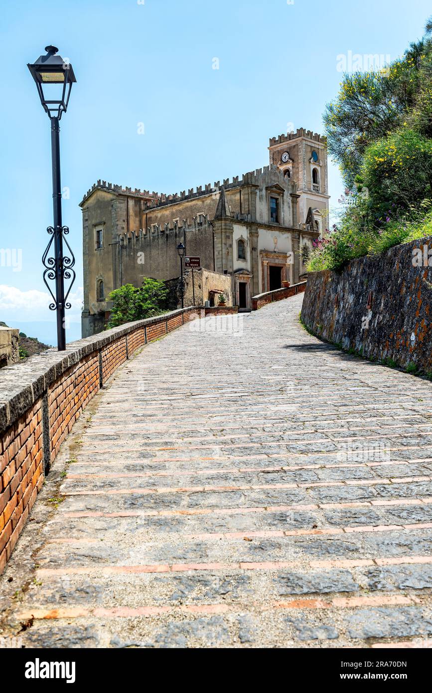 View of the Church of San Nicolo in Savoca village, the filming ...