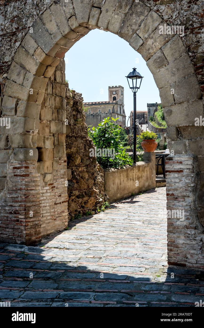 View of the Church of San Nicolo in Savoca village, the filming ...