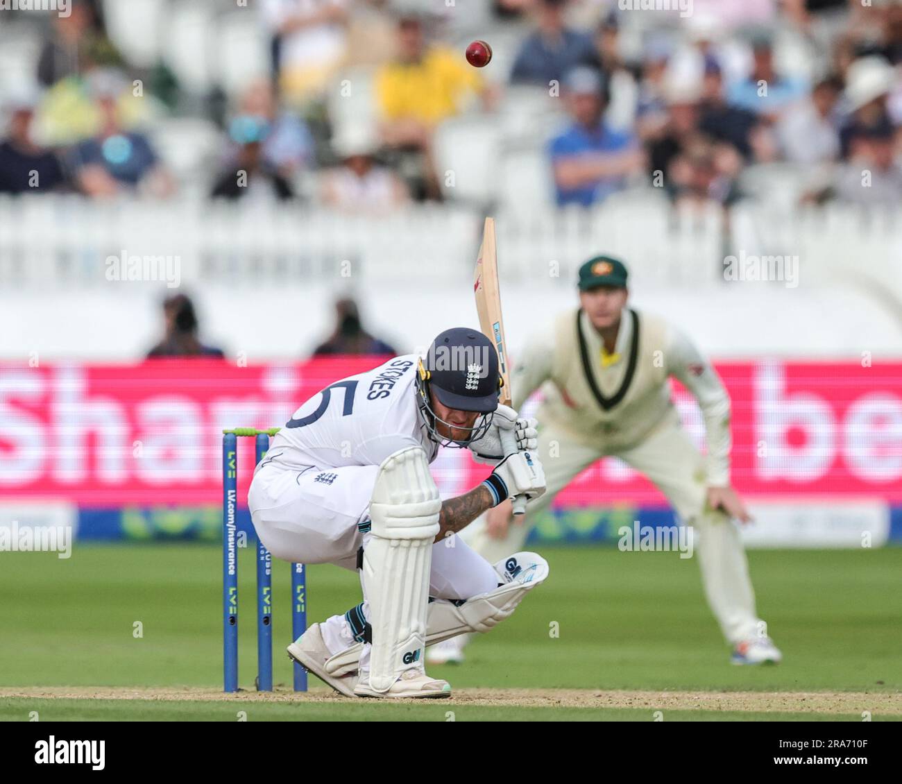 Ben Stokes of England dodges a bouncer from Cameron Green of Australia ...