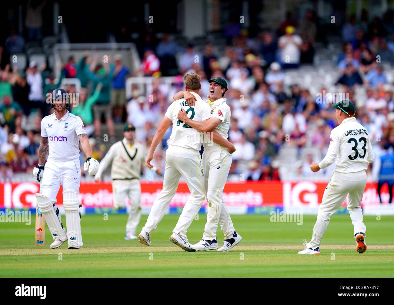 Australia's Pat Cummins and Cameron Green celebrate the wicket of ...