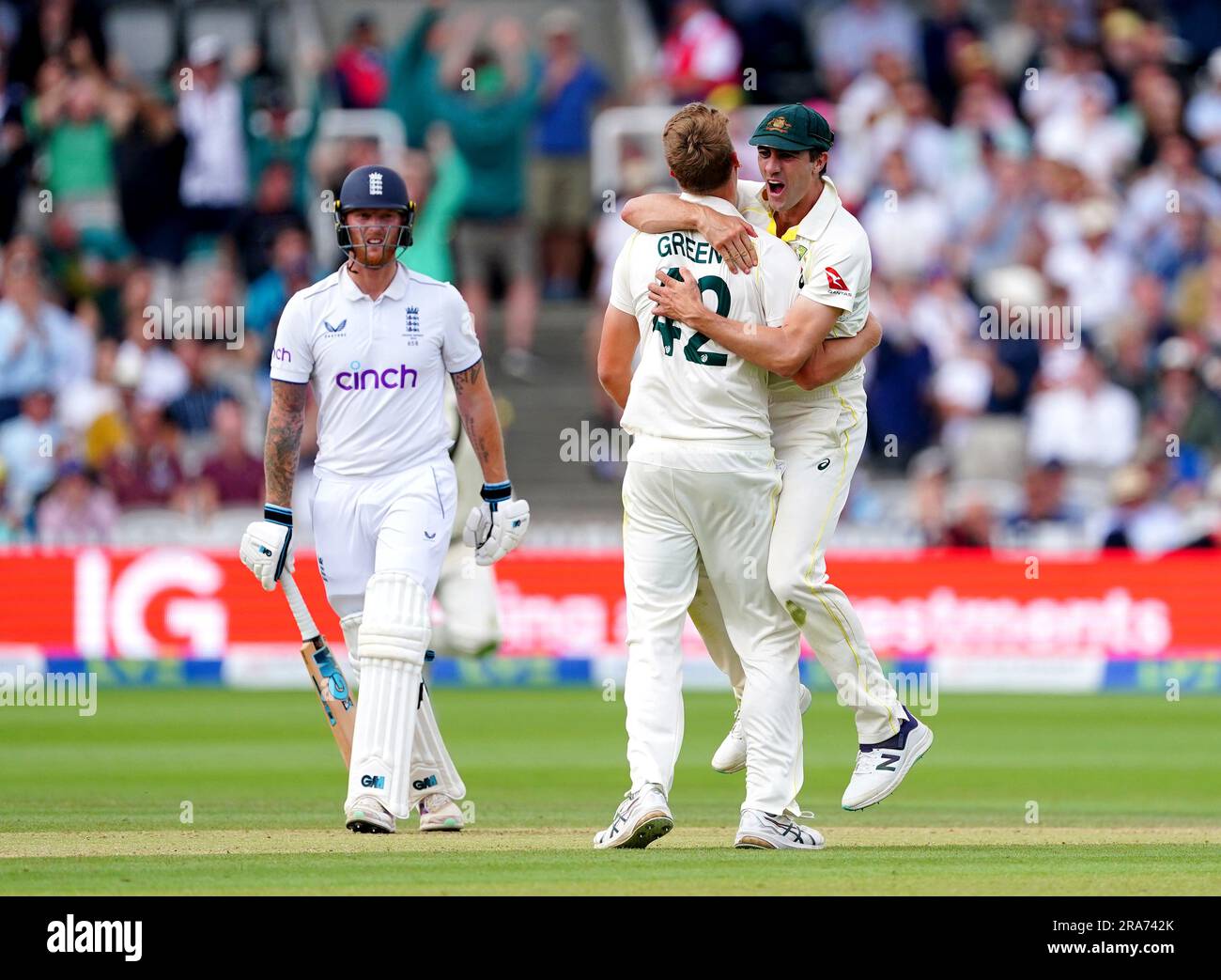Australia's Pat Cummins and Cameron Green celebrate the wicket of ...