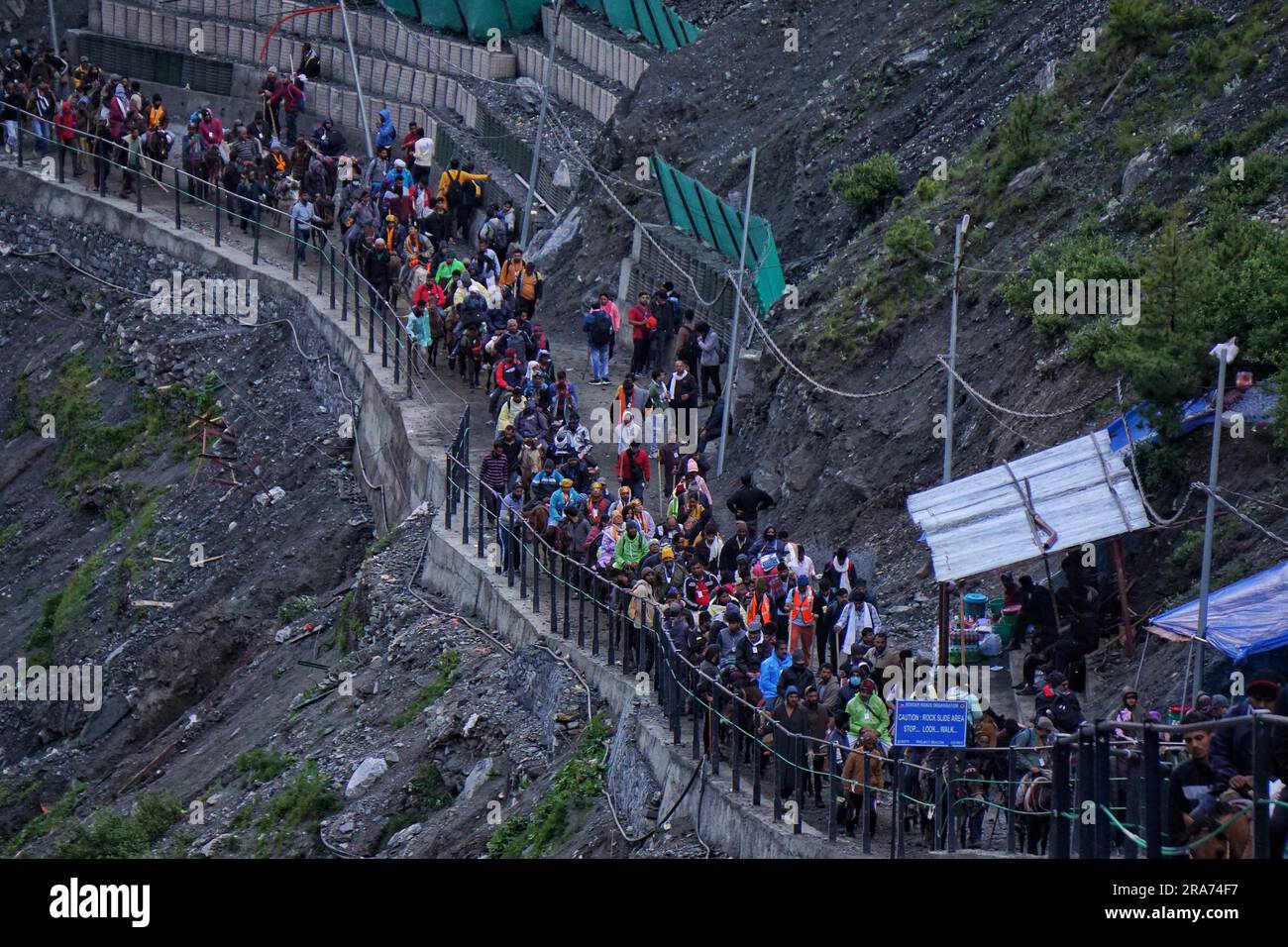 Baltal Kashmir, India. 01st July, 2023. Hindu pilgrims are seen riding ...