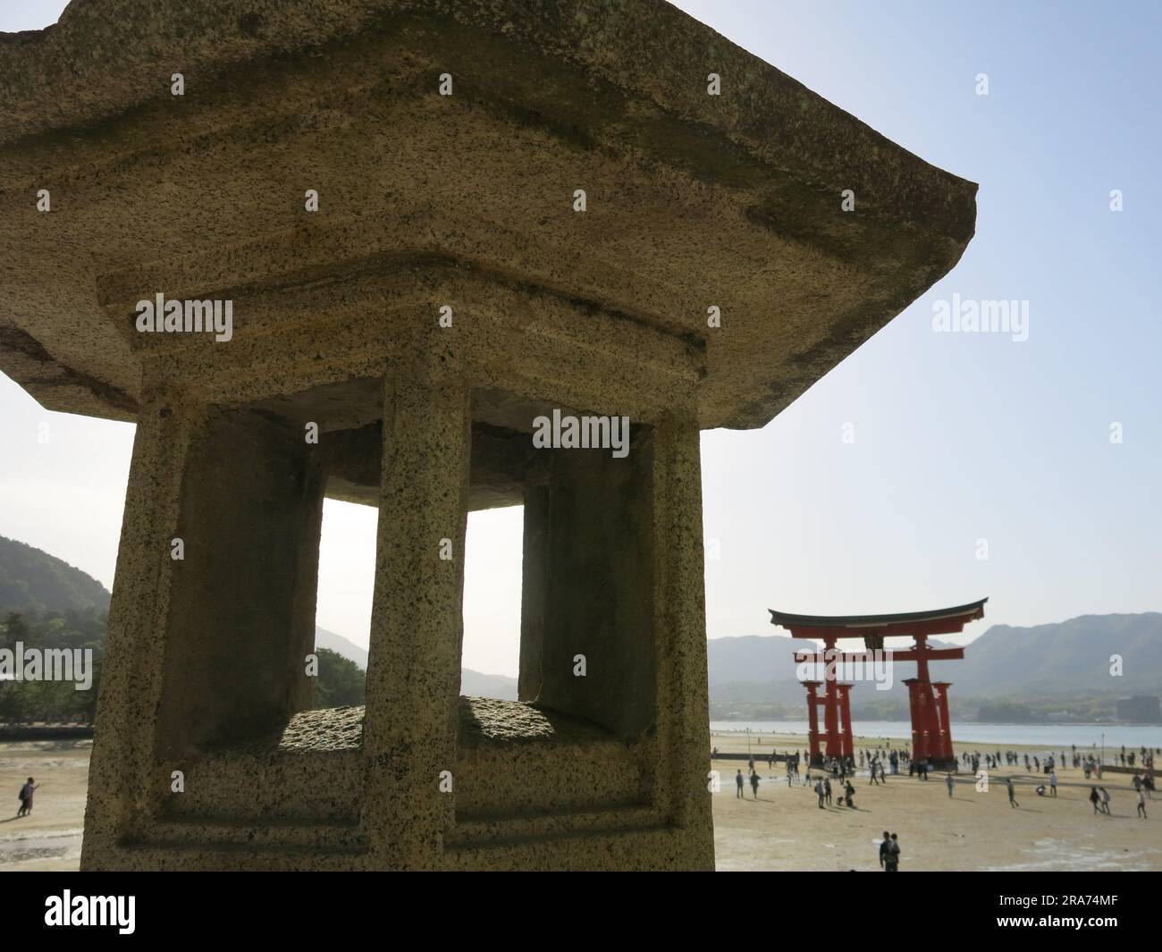 Japanese perspective: close-up of a stone lantern which makes the ...